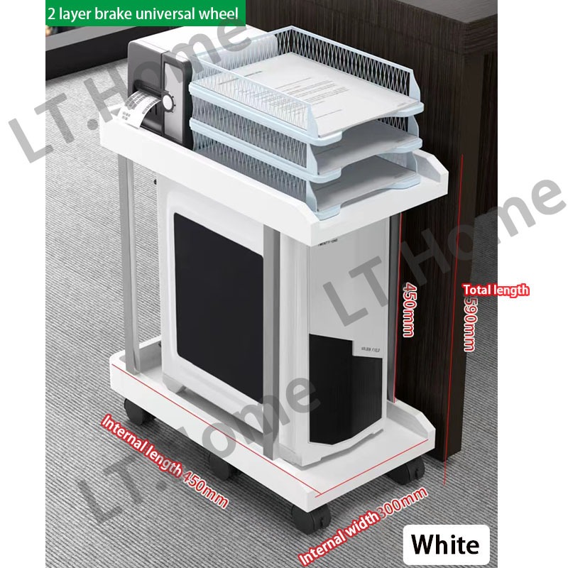 2 Layers Cpu Stand Rack With Rolling 6 Wheels Cpu Holder Under Desk Pc ...