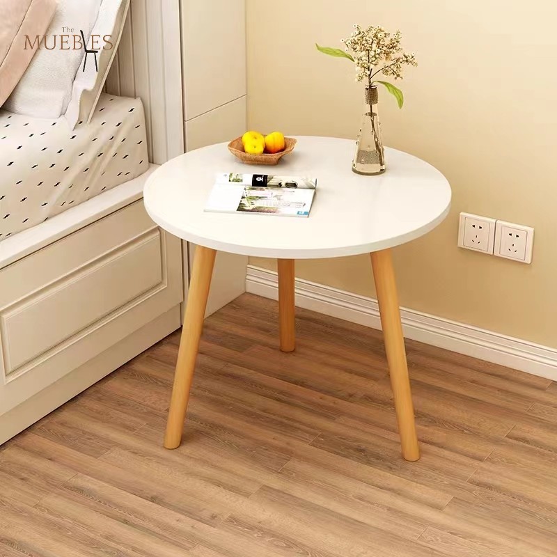 Nordic Small Round Table Wooden Solid Sofa Table Simple Coffee Bedside ...