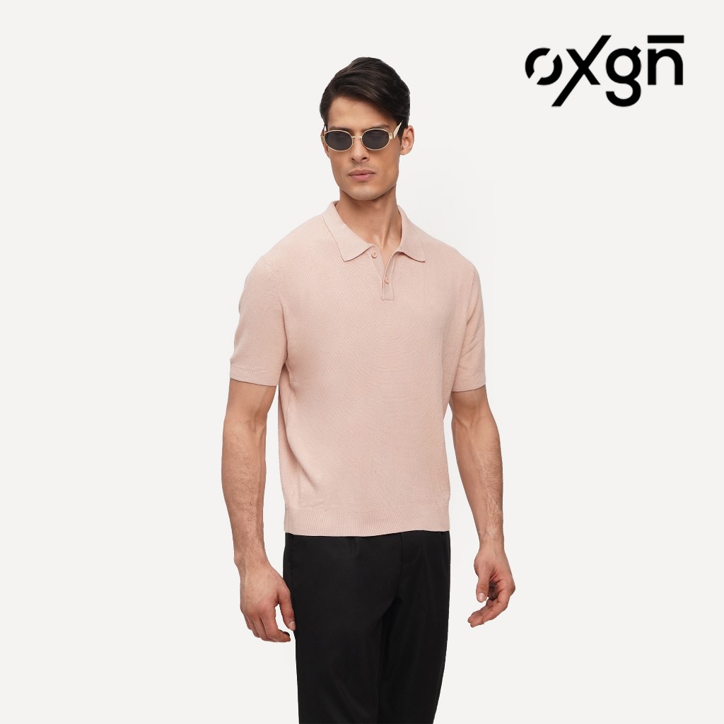 OXGN Knitted Boxy Polo For Men (Blush/Black) | Shopee Philippines