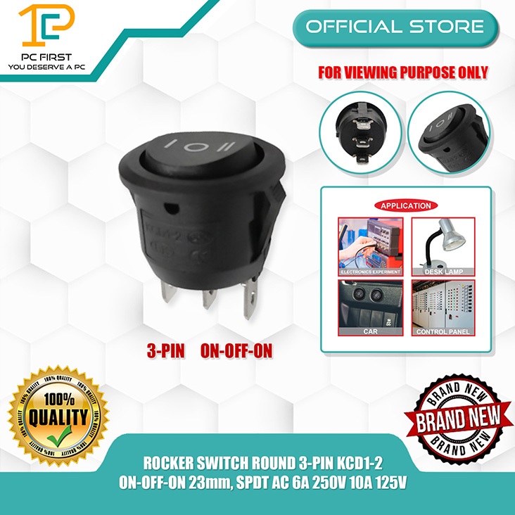 PC FIRST ROCKER BUTTON ROUND 3-PIN KCD1-2 ON-OFF-ON 23mm, SPDT AC 6A ...