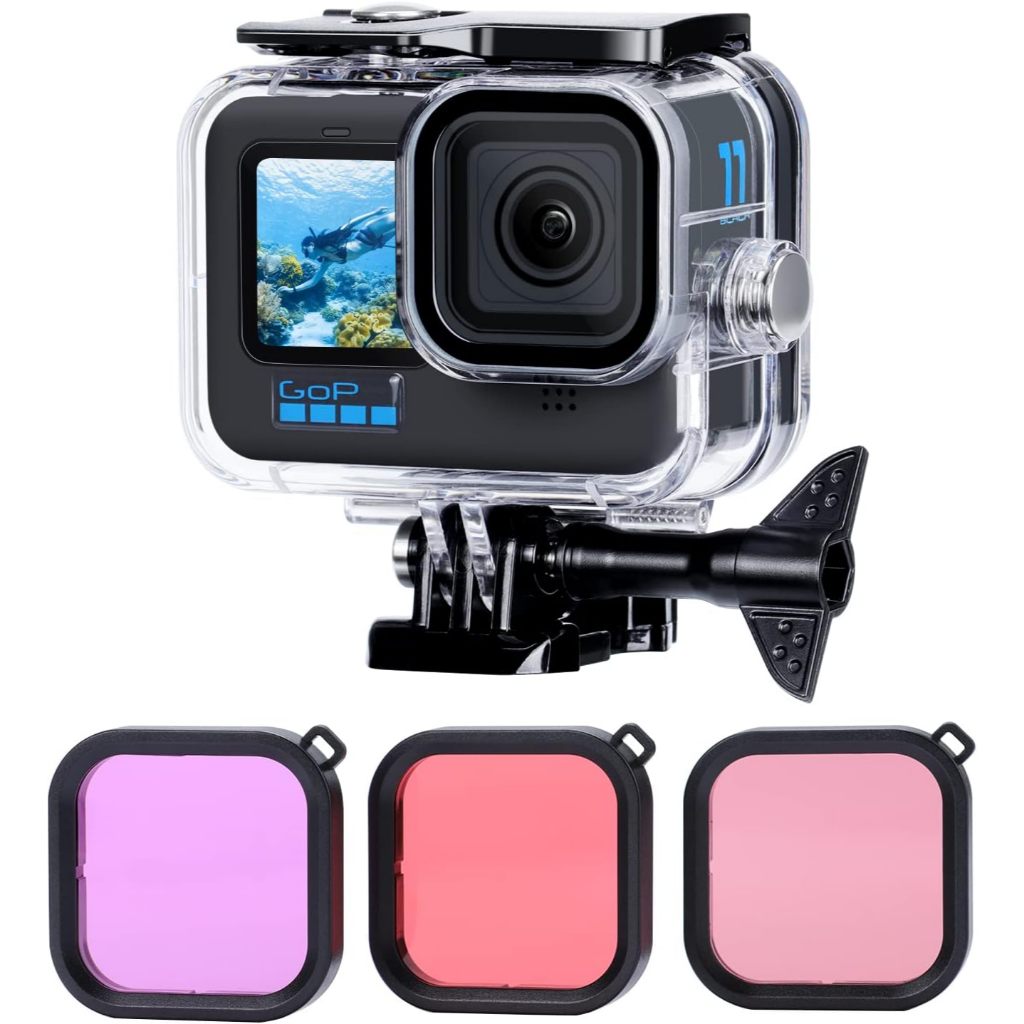 TELESIN Go Pro Hero 12/11/10/9 Waterproof Housing with 3-Pack DIVE ...