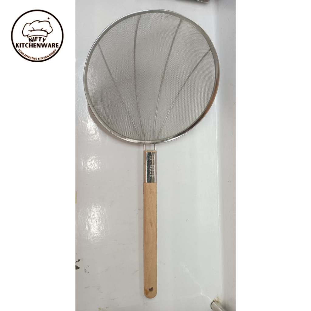 Sagap Large 28cm Dia Stainless Steel Fine Mesh Oil Strainer with Wooden ...