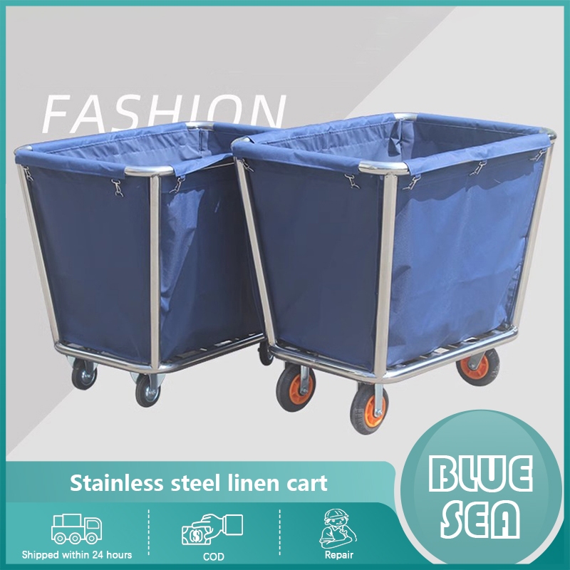 Linen cart stainless steel collection trolley cleaning room trolley ...