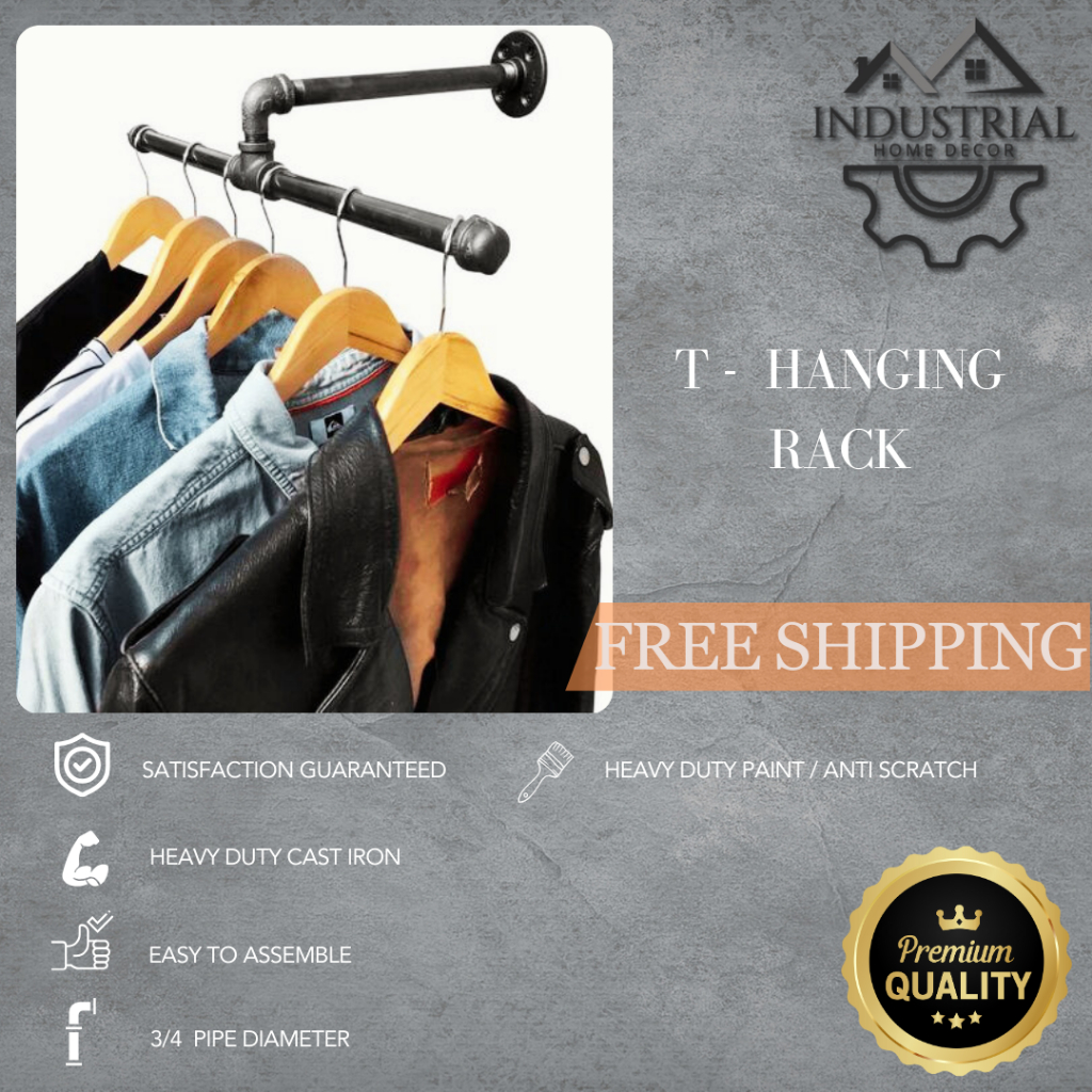 Black Cast Iron Wall Mounted Metal Coat Hanging Pipe fitting Clothes ...