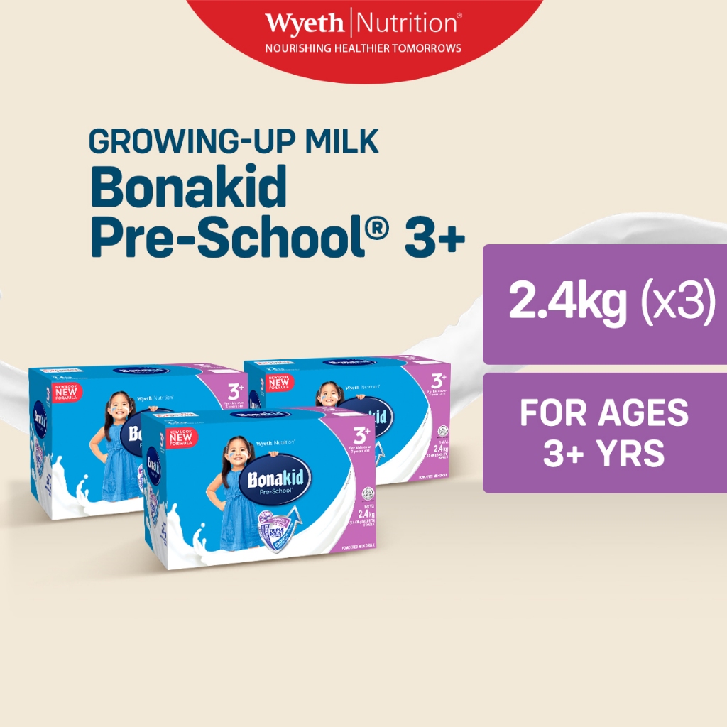BONAKID PRE-SCHOOL 3+ Powdered Milk Drink for Children Over 3 Years Old 7.2kg [2.4kg x 3 ...