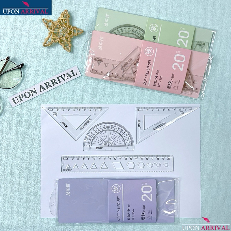 4in1 Transparent Soft Flexible Ruler Set 20cm Ruler Set Square ...