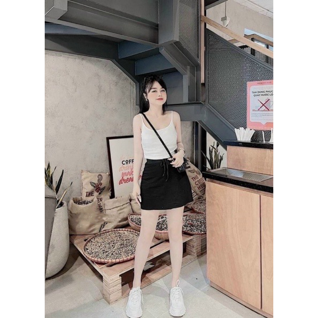 EMILY Korean Neoprene Drawstring Mid Waist A-Line Mini Skirt with One ...
