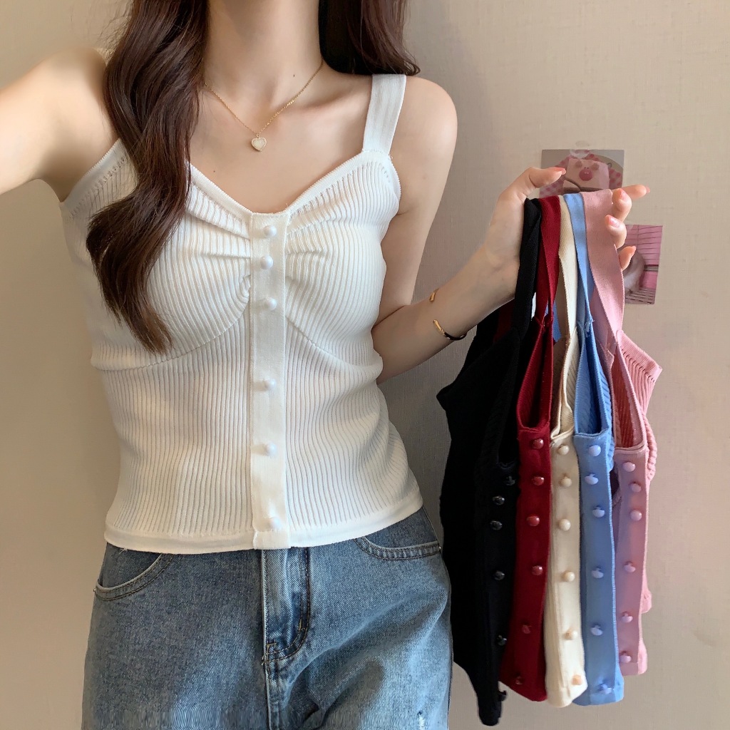 Urban Sister Buttons Detail Ruched Front Knitted Cami Top M1300 ...