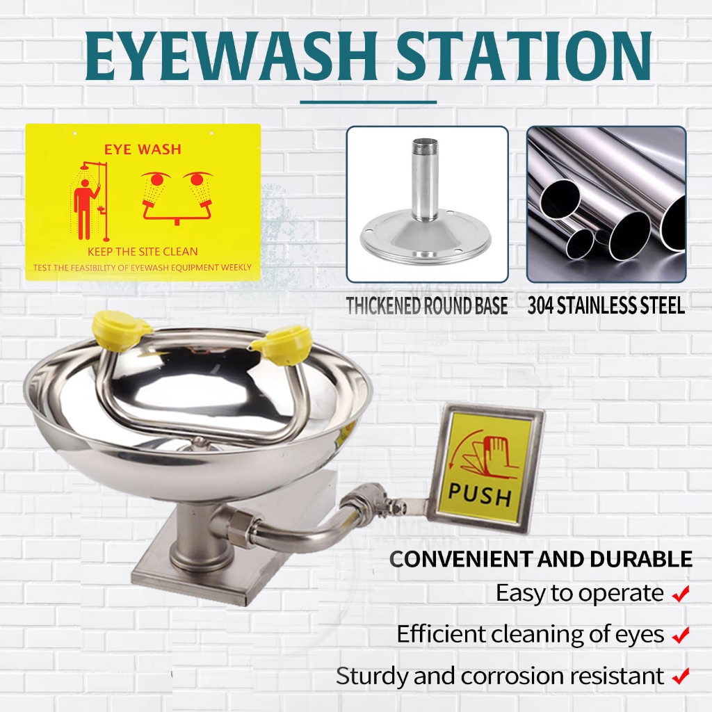 Wall Mounted Eyewash Station 304 Stainless Steel Safety Emergency Eye ...
