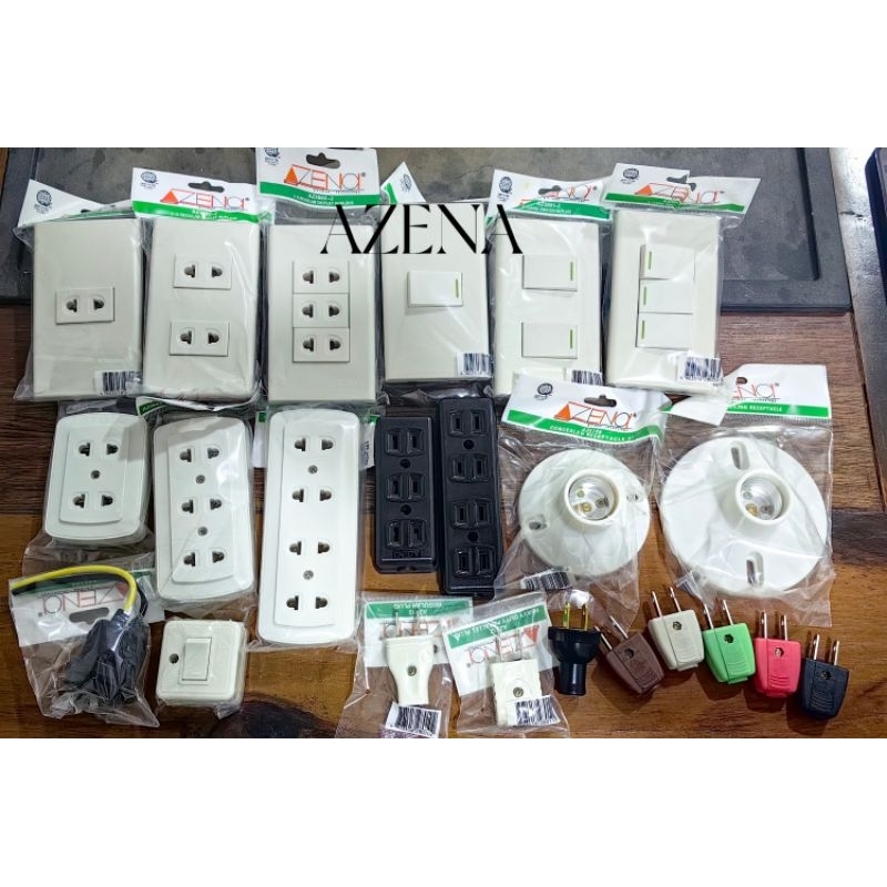 AZENA SWITCH W/ PLATE & OUTLET W/ PLATE/ UNEVERSAL OUTLET/ SPRING TYPE ...