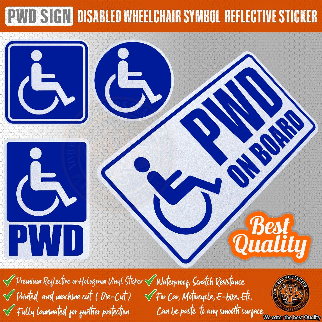 PWD DRIVER ON BOARD REFLECTIVE CAR STICKER SIGN Disabled Wheelchair ...