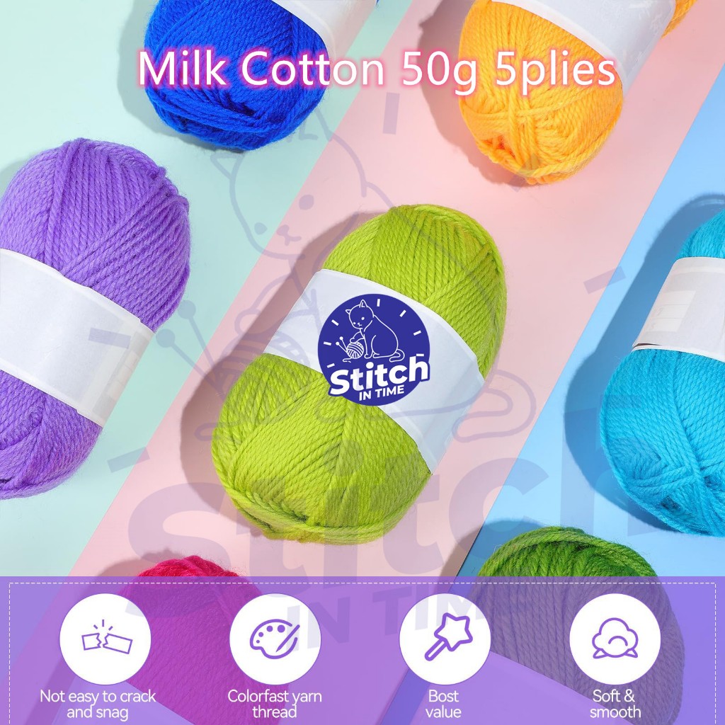 ST 5 Plys Smooth Milk Fiber Knitting Wool Crochet Yarn Cotton Hand ...