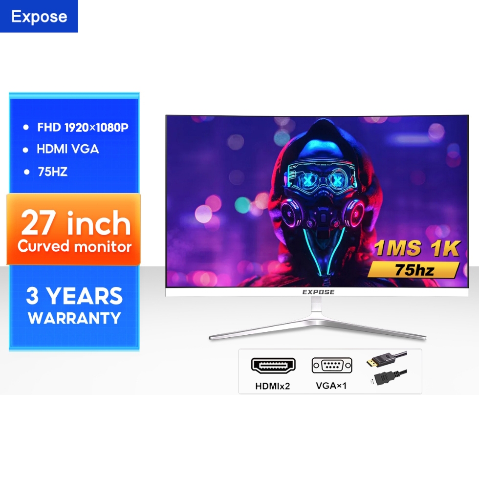 Expose 24 27 inch Gaming Monitor 120Hz/144Hz/165Hz Curved white PC ...