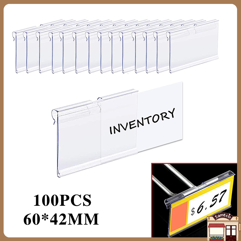 100pcs Clear Plastic Bin Labels Clips Wire Shelf Retail Price Label ...