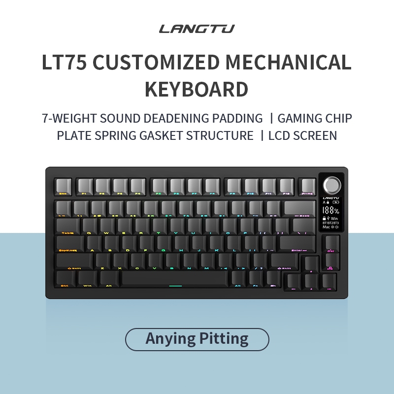 Langtu LT75 Gasket 7 Layers Fill RGB Hotswappale Tri-Mode 75% 80 Keys ...