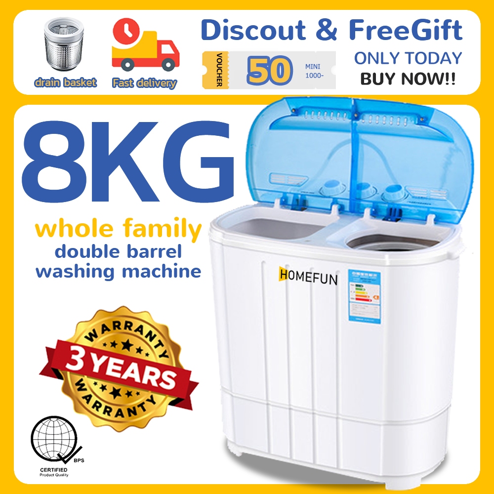 HOMEFUN Double Barrel Mini Washing Machine With Spin Dryer Semi ...