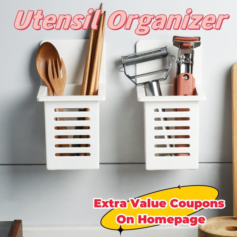 Wall-Mounted Kitchen Utensil Organizer - Spoon Drain Basket and Cutlery ...
