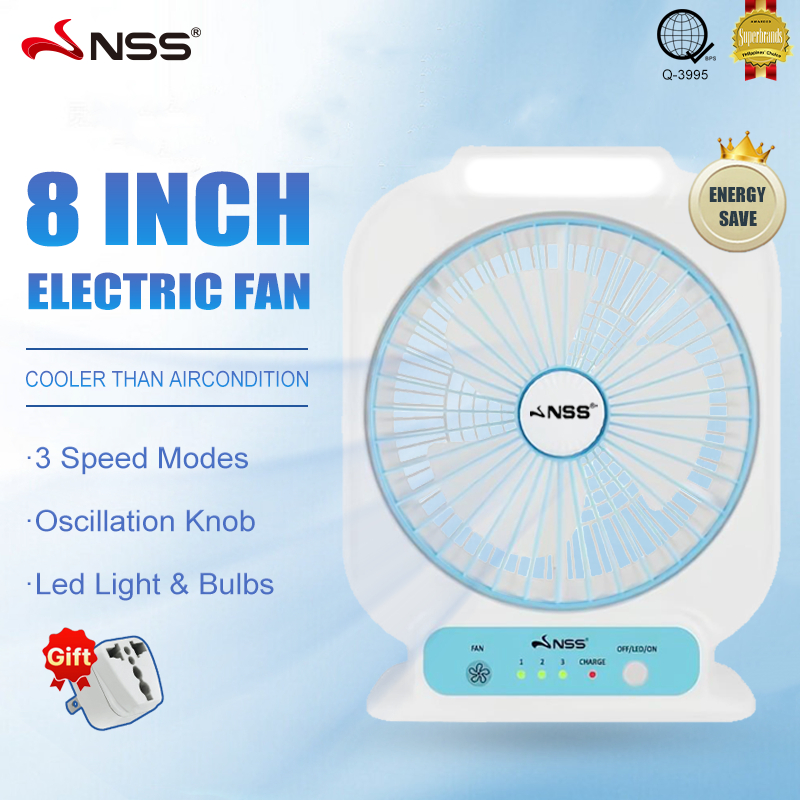 NSS 8 inch Electric Fan Portable Desk Fan Rechargeable USB Charge with ...