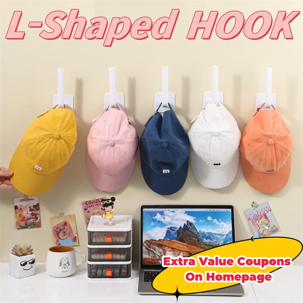L-Shaped Wall Hooks Hat Rack for Baseball Caps Cap Hanger and Storage ...