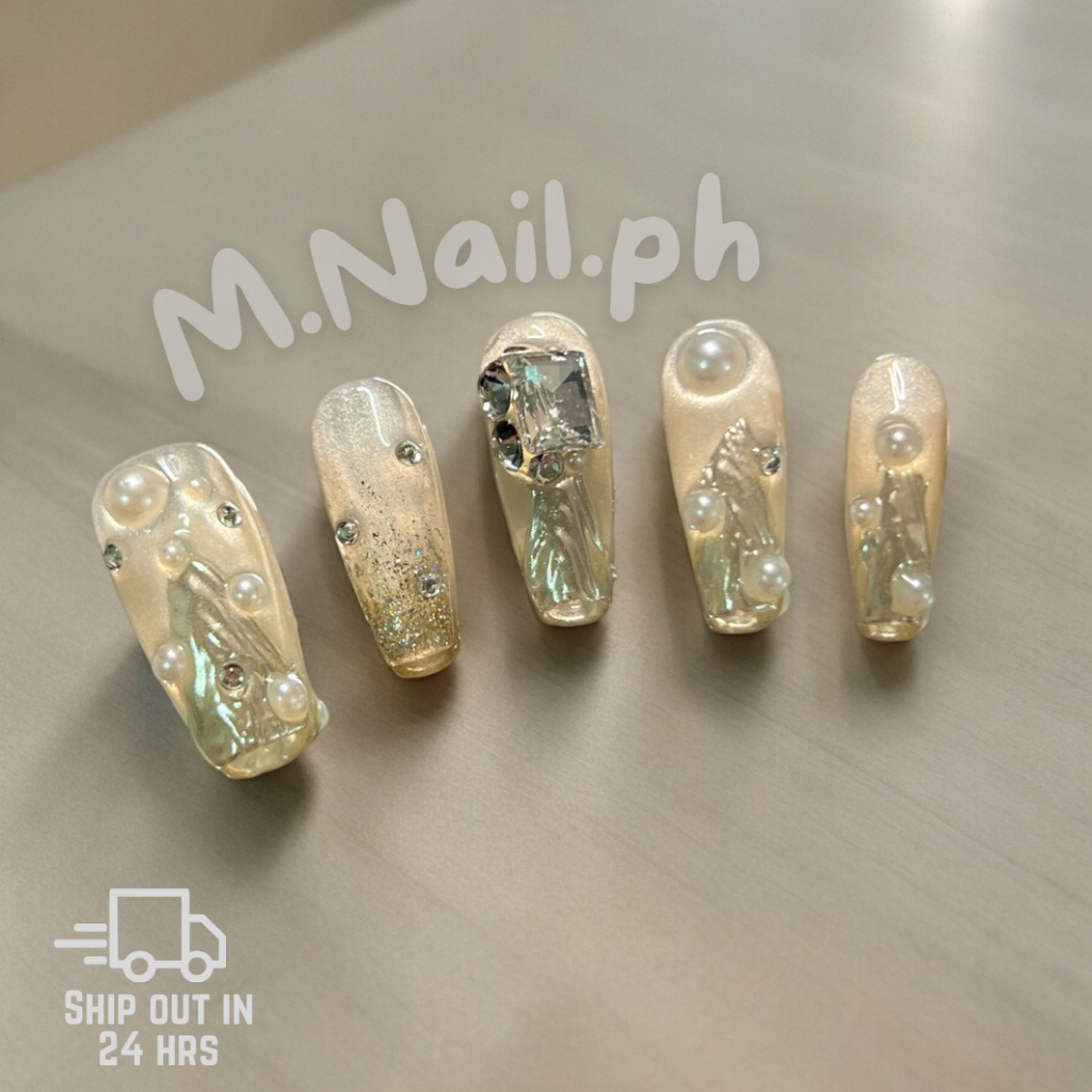 M.Nail.ph Handmade Elegant Classy Pearl Aesthetic Press-on Nail Art ...