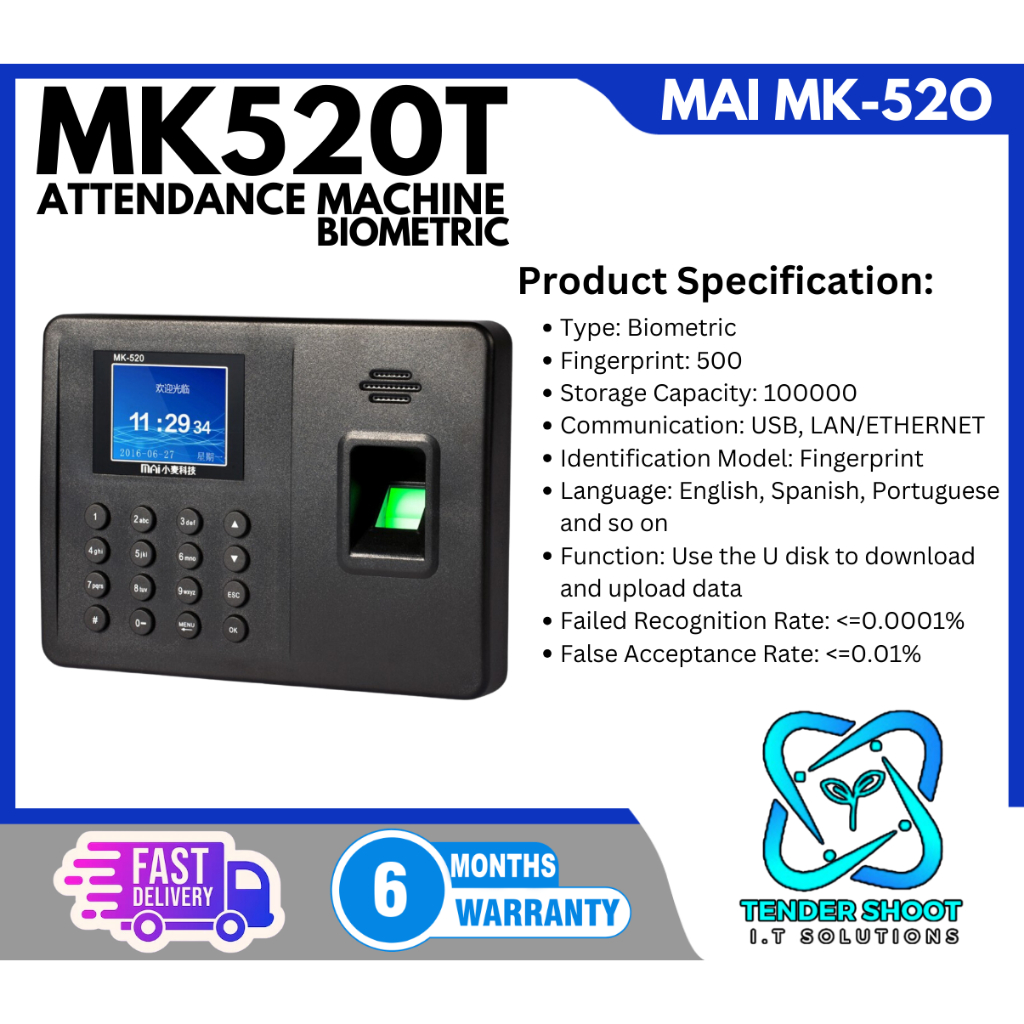 MAI MK520 MK-520 / MK520T MK-520T / MK520U MK-520U Attendance Machine Fingerprint Attendance Bio ...