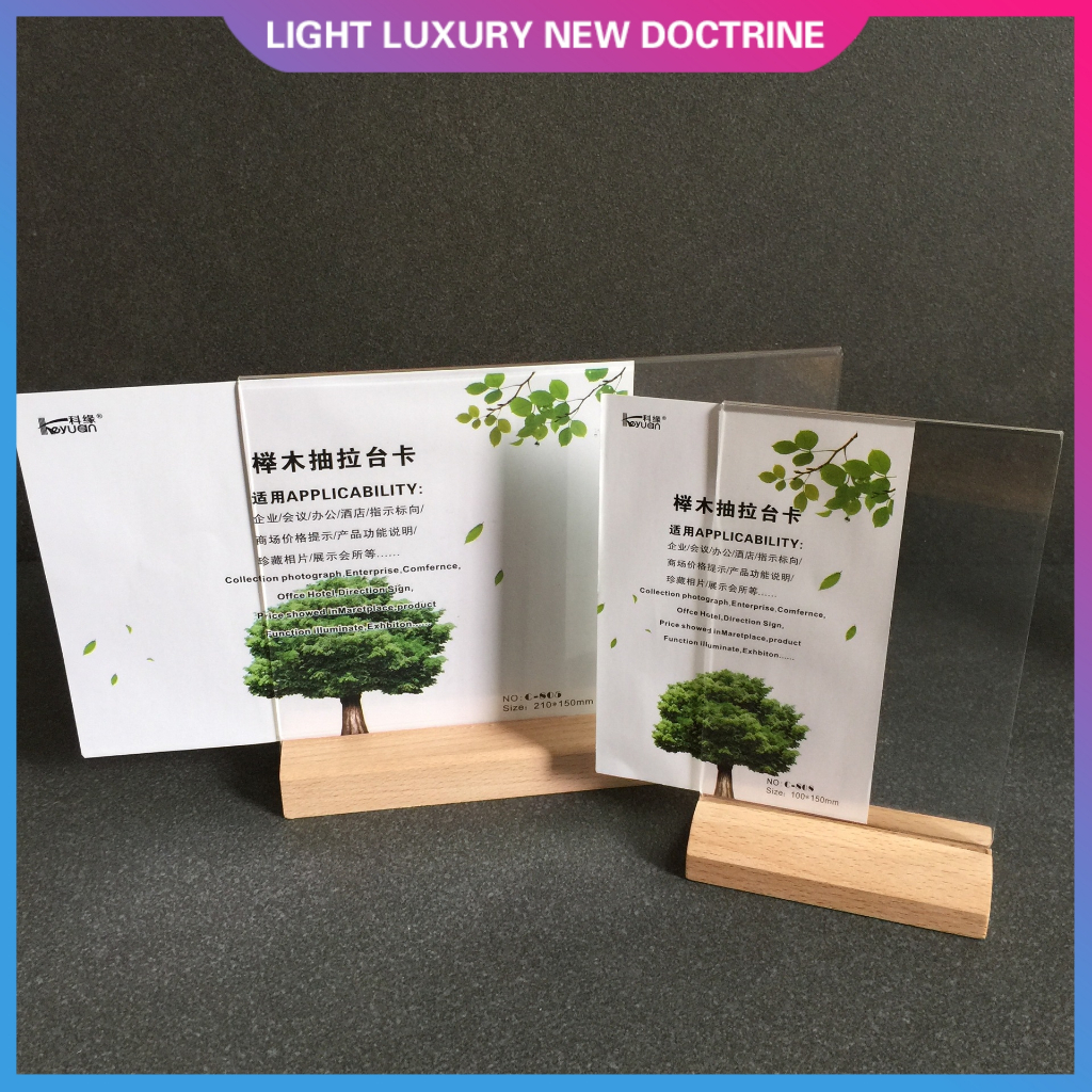 Acrylic T Shape Menu Paper Display Stand Picture Frame with Wooden Base ...