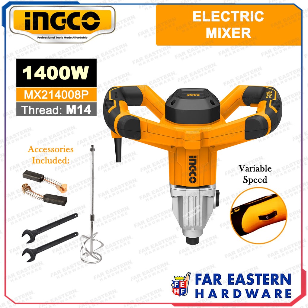 INGCO Electric Paint Mud Mixer 1400W w/ Variable Speed MX214008P INPTCD ...