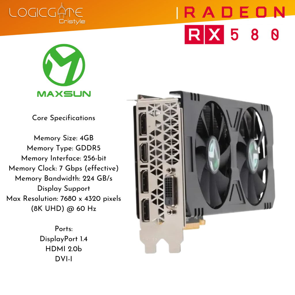 MAXSUN AMD RX 580 4GB 256BIT DDR5 | Hi-end Graphics Card GPU | 8-Pin ...