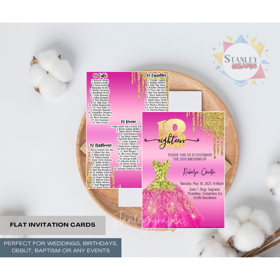 SGRAPIX DRESS FUSCHIA PINK, BLACK, RED THEME DEBUT INVITATION CARDS ...