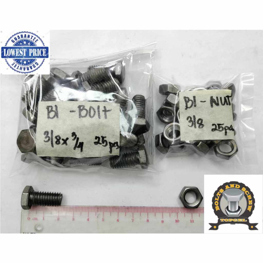 (25pcs) 3/8( 14 yabe) BI- BLACK IRON ORDINARY BOLT AND NUT PRICE PER 25 ...
