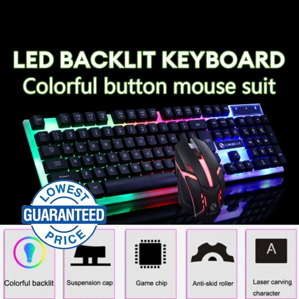 Gaming Keyboard And Mouse Set For Laptop Computer Usb Wired 104keys Rainbow Led Light Suit