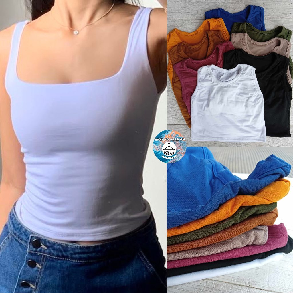 Double Lining Sando Crop top Scoop Neck (Fitted Small to Medium ...