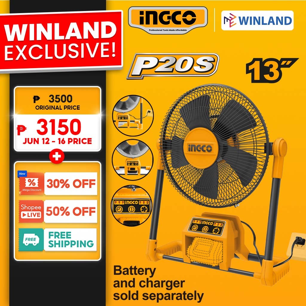 Ingco by Winland P20S 20V Lithium-Ion Cordless Fan CFALI2001 ING-CT ...