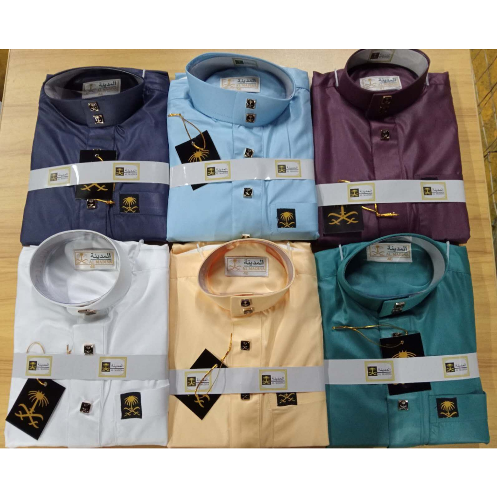 Al Madina thobe long sleeves with collar and buttons on wrists | Shopee ...