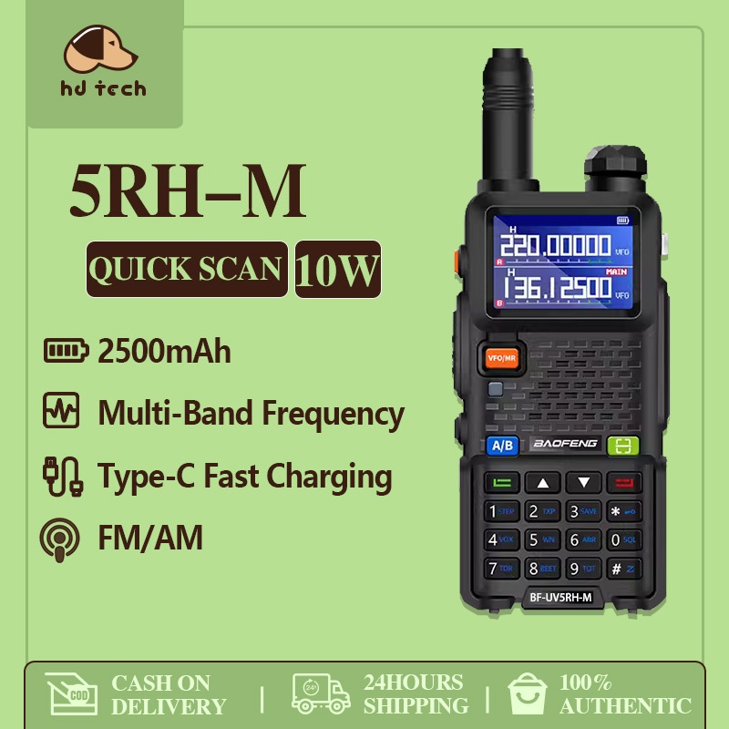 Baofeng 5RH-M Walkie Talkie 10W Multi-Band Two Way Radio FM/AM Radio ...