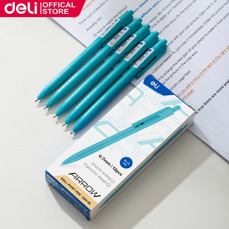 Deli Ballpen Black 0.7mm Arrow Ballpoint Pen Student School Office ...