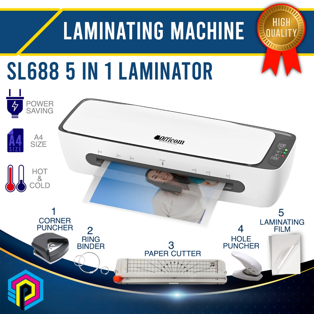 Officom 5-in-1 SL688 A4 Laminator Hot and Cold Laminating Machine Cut ...