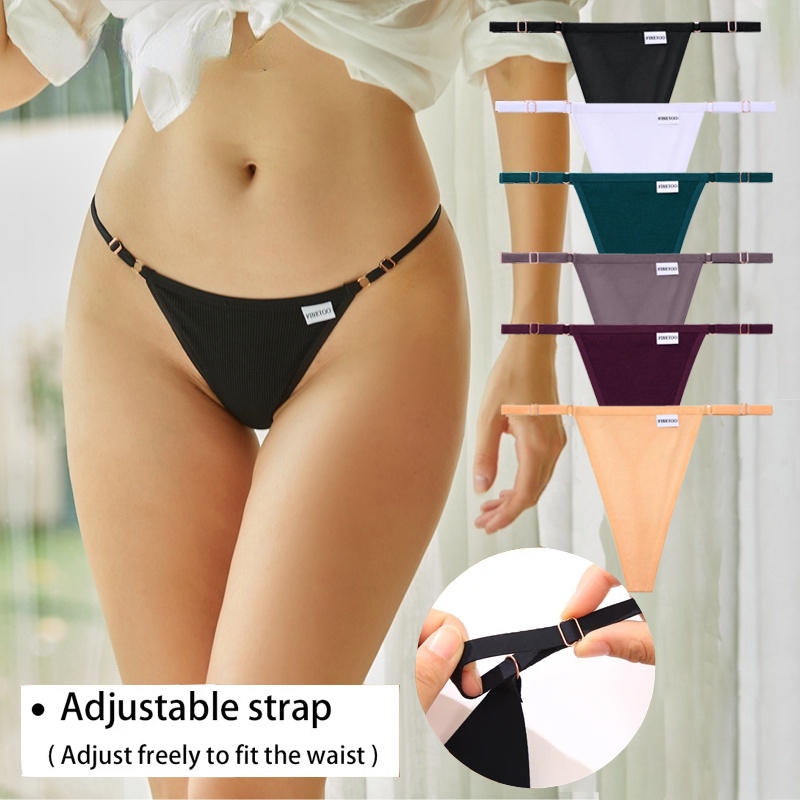 She is Women Cotton Thong Sexy Lingerie Adjustable G-string Seamless Bikini Panty T-back ...