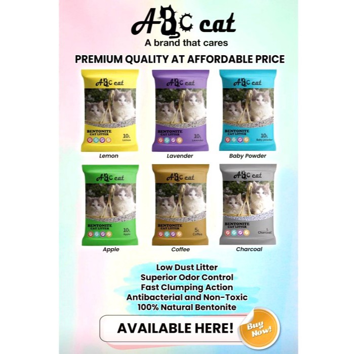 10L ABC Cat Cats Bentonite Cat Litter Sand Fast Clumping | Shopee ...
