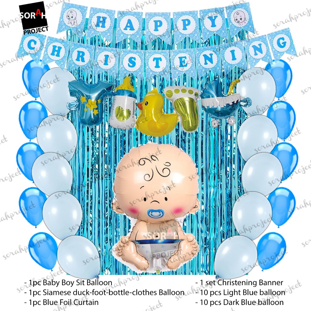Christening Decoration Baby Boy Sit Crawl Balloon Party Theme Set ...