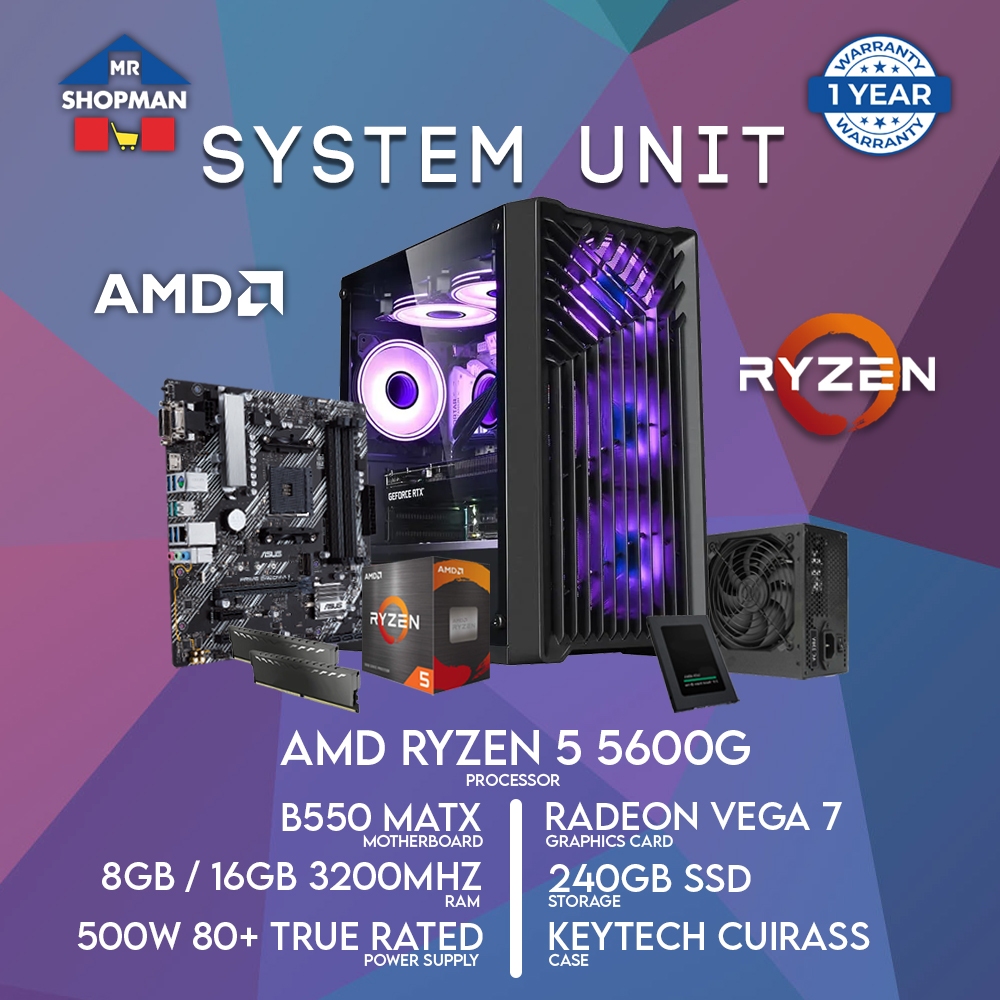 AMD Build Ryzen 5 5600G w/ B550M Motherboard Desktop Computer PC System ...