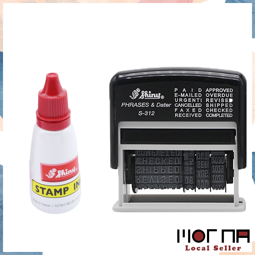 Shiny S312 Phrases & Date Stamp Self Inking with 12 Text Wording ...