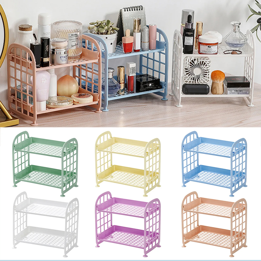 PD 2 Layer Mini storage Desktop rack Foldable Racks Cosmetic Condiments ...
