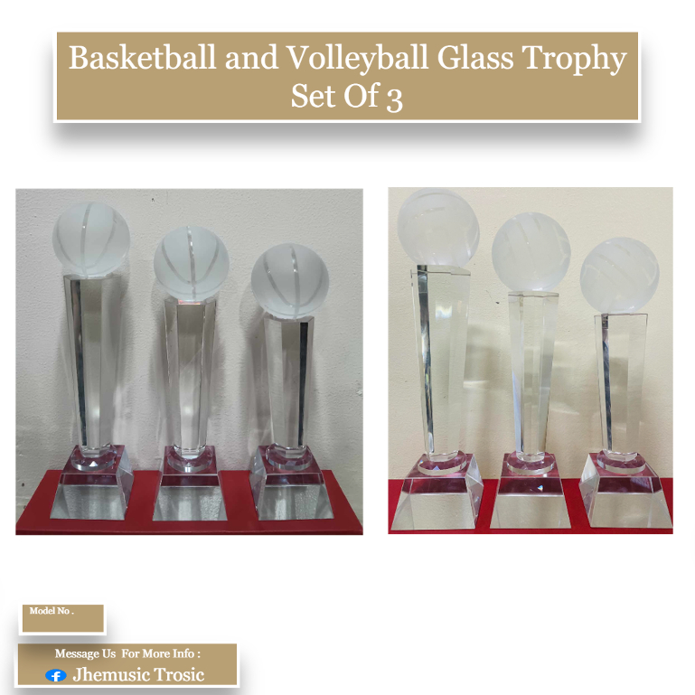 Volleyball and Basketball Glass Trophy ( Set of 3 ) Customize Available ...
