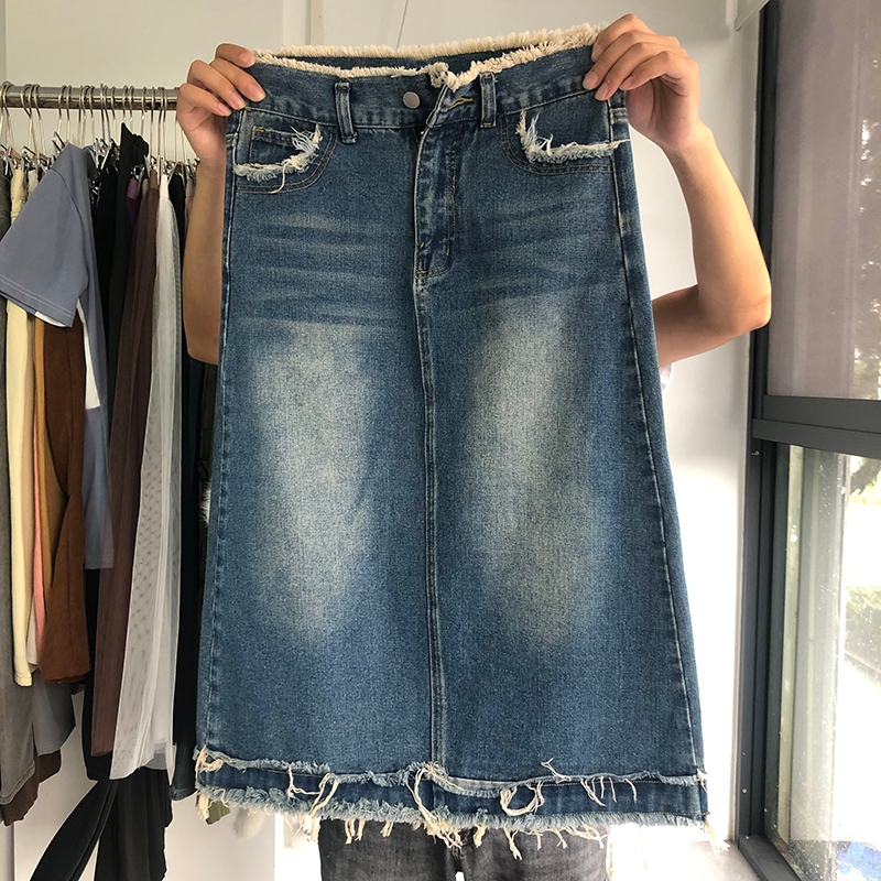 Plus size Denim Long skirt korean palda Magon Cargo skirt penci A-line ...