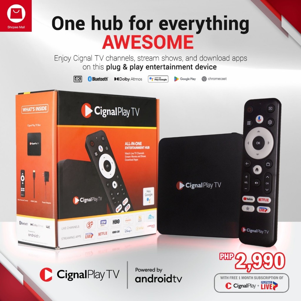 Cignal Play TV Android Box 4K Dolby Android 12 Bluetooth TV Channels, Netflix, Disney+, MAX ...