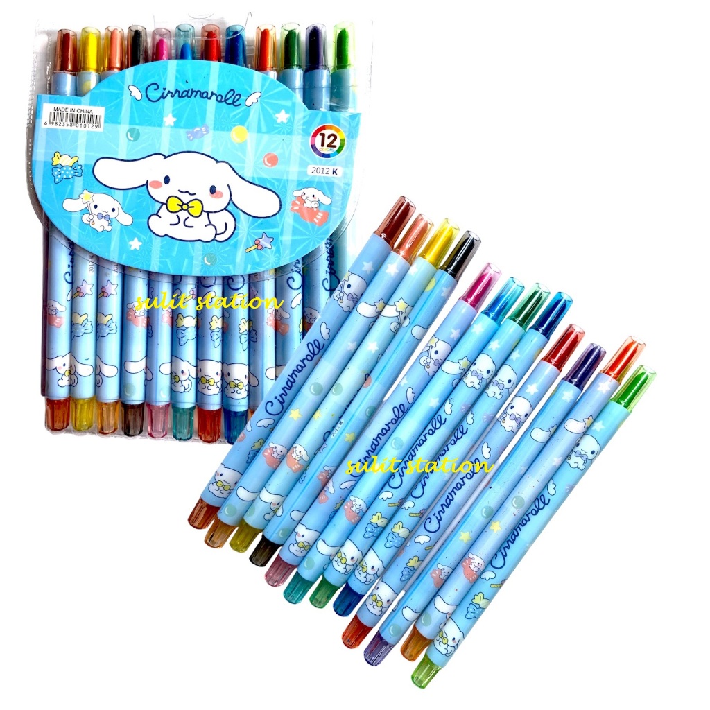 12pcs SANRIO CINNAMOROLL RETRACTABLE ROLLING twist TWISTED COLOR CRAYON ...