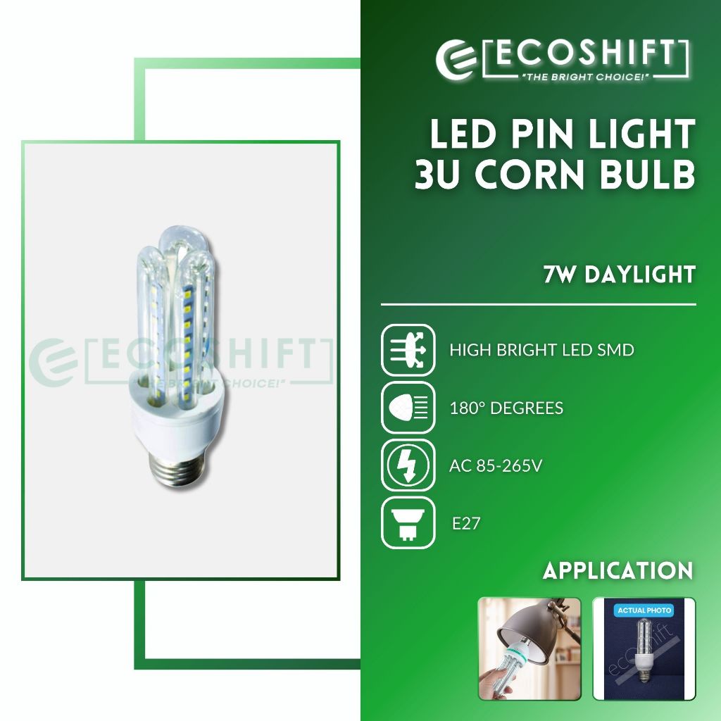 Ecoshift 7W E27 Bulb Holder Corn Bulb 3U LED Pin Light Daylight ...