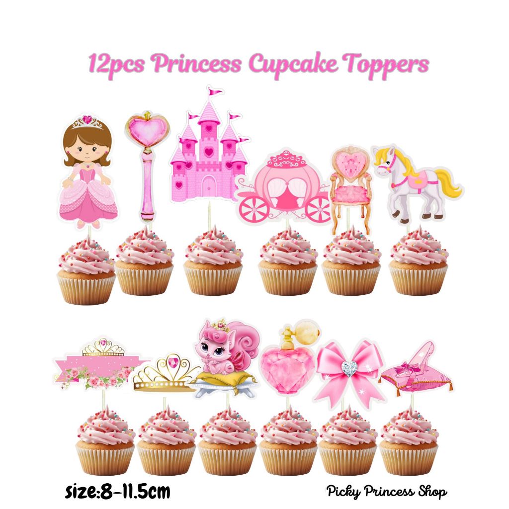 12pcs Royal Princess Cupcake Toppers Crown Castle Girl Cupcake Toppers ...