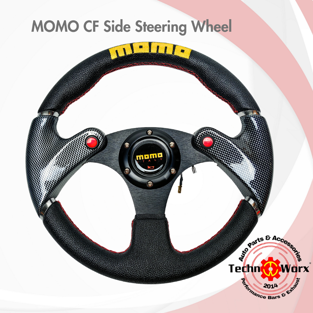 MOMO Carbon Fiber 13in Steering Wheel Black Alloy Hairline Leather Design Stitch Universal Car ...